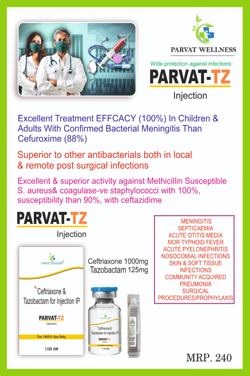 Ceftriaxone & Tazobactam for Injection IP (PARVAT -TZ Injection)